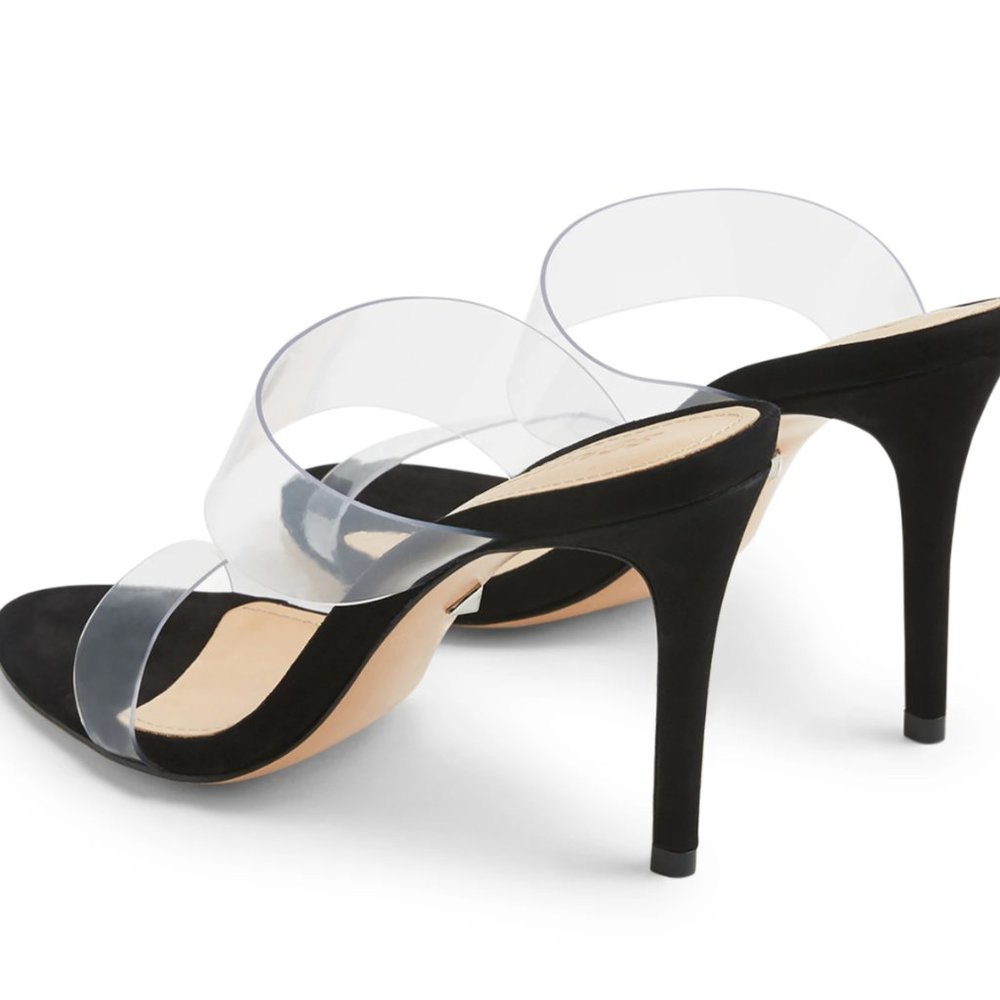 Schutz Ariella Clear Acrylic Heel Black Suede - Gem